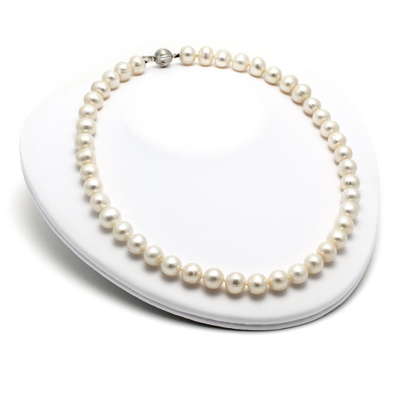 Collana perle 9/9,5 con susta oro bianco-Collane con gemme